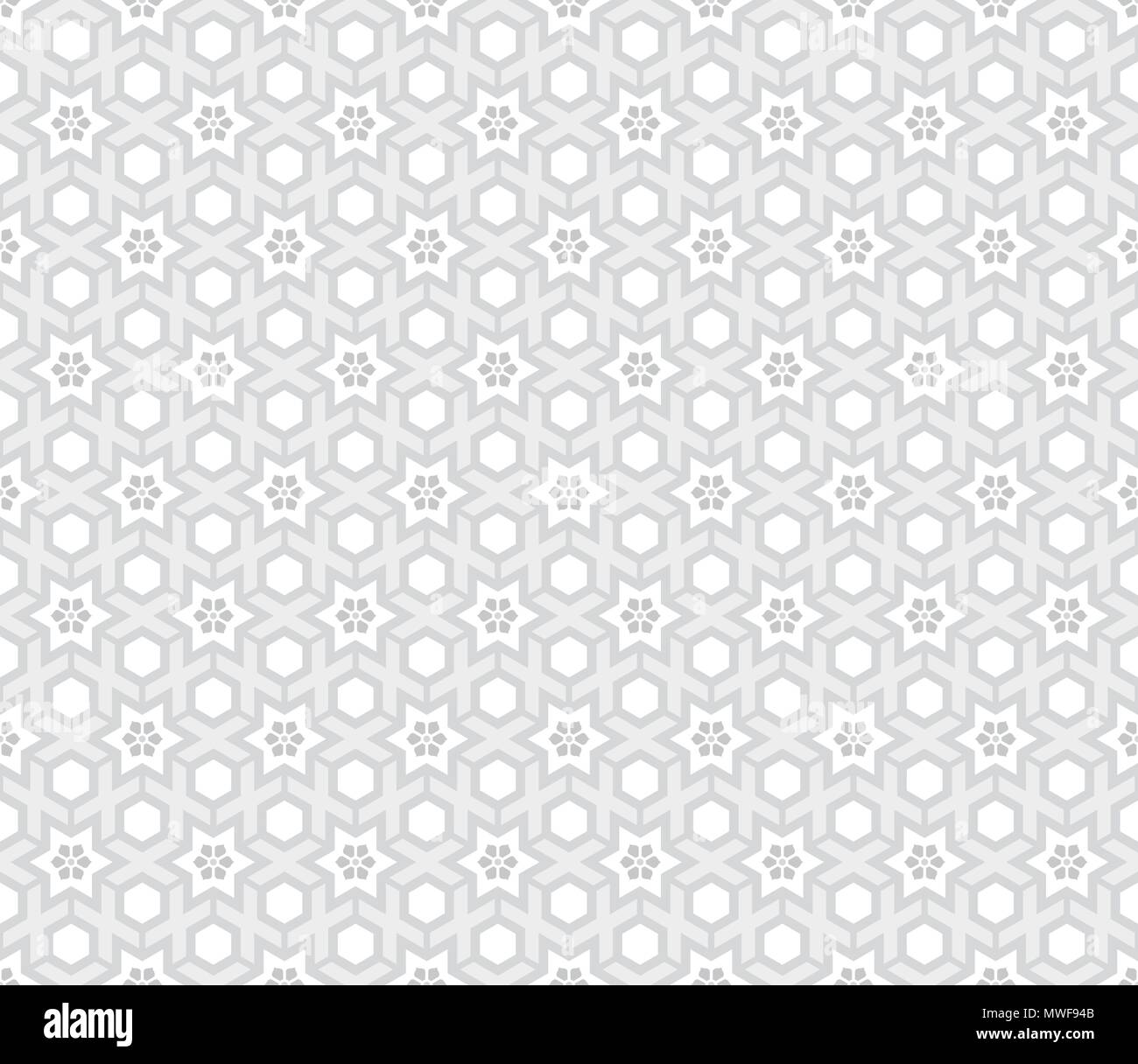 Arabesque Star hexagon Pattern, Light Grey Background, Vector ...