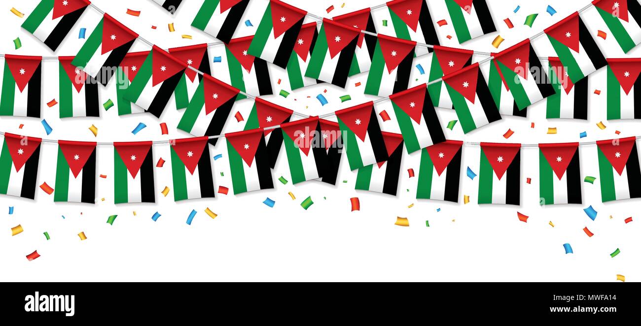 Jordan flag garland white background with confetti, Hang bunting for ...