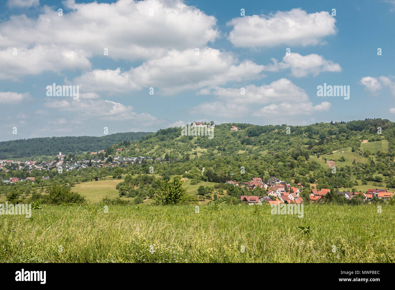 Little village in the middle of the german countryside with forests ...