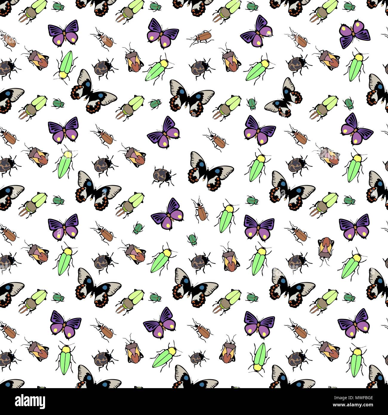Butterflies, bugs, and beetles - colorful seamless vector pattern Stock ... Butterflies, bugs, and beetles - colorful seamless vector pattern Stock ...