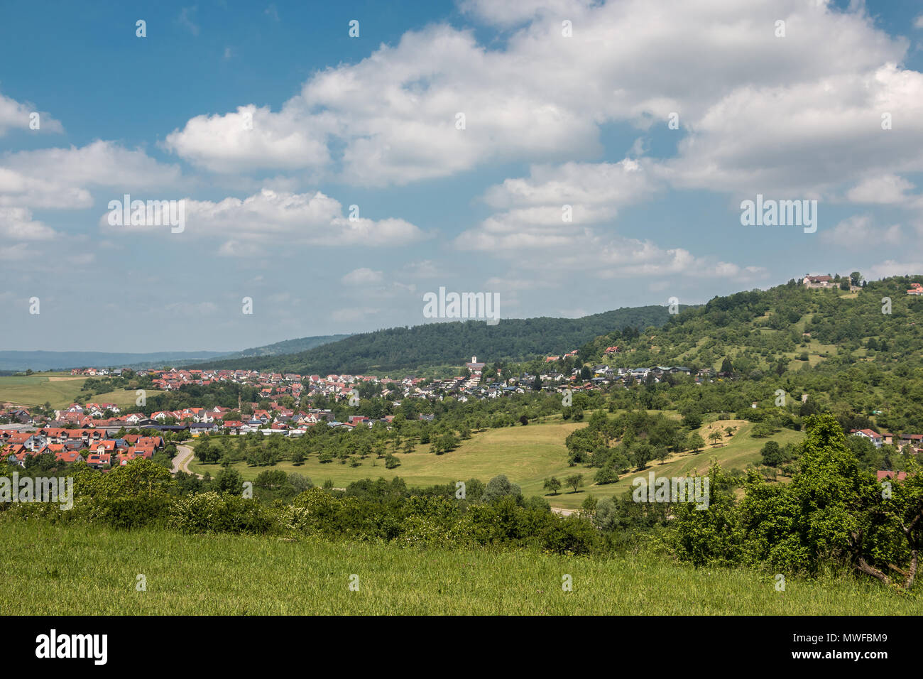 Little village in the middle of the german countryside with forests ...