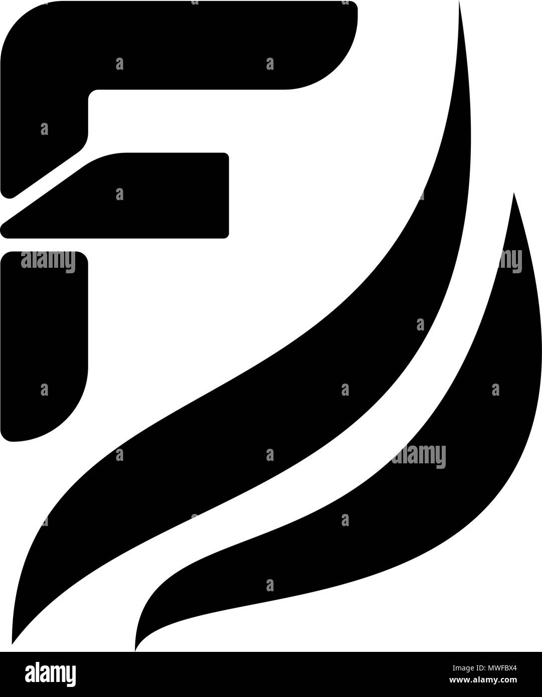 Stylized abstract letter F logotype design with waves in black and ...