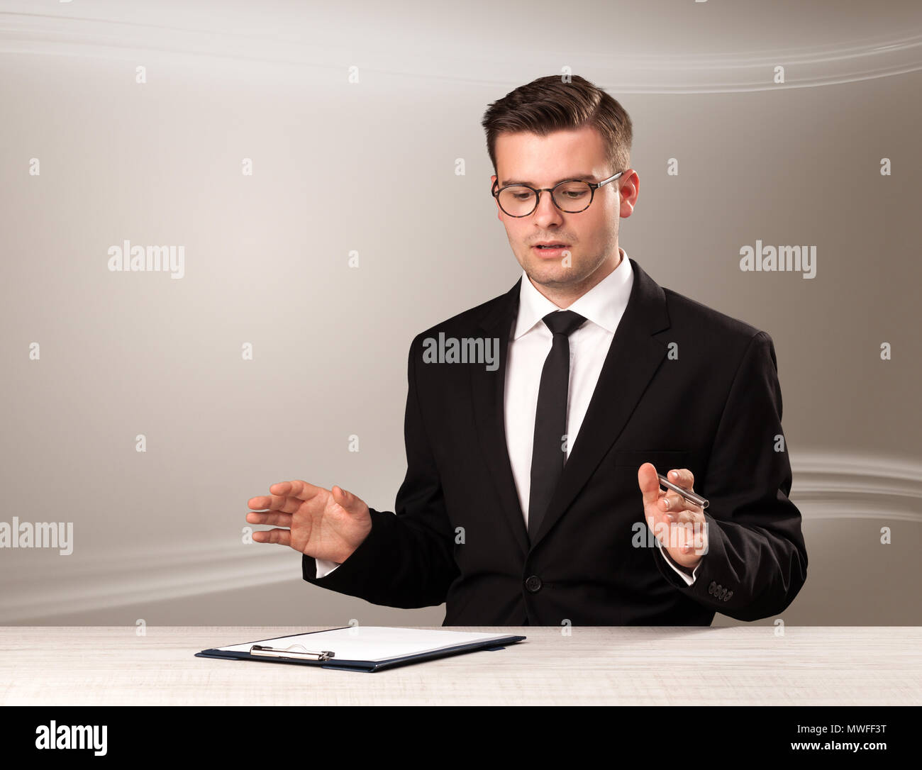 Televison presenter host in live show with blank background Stock Photo ...