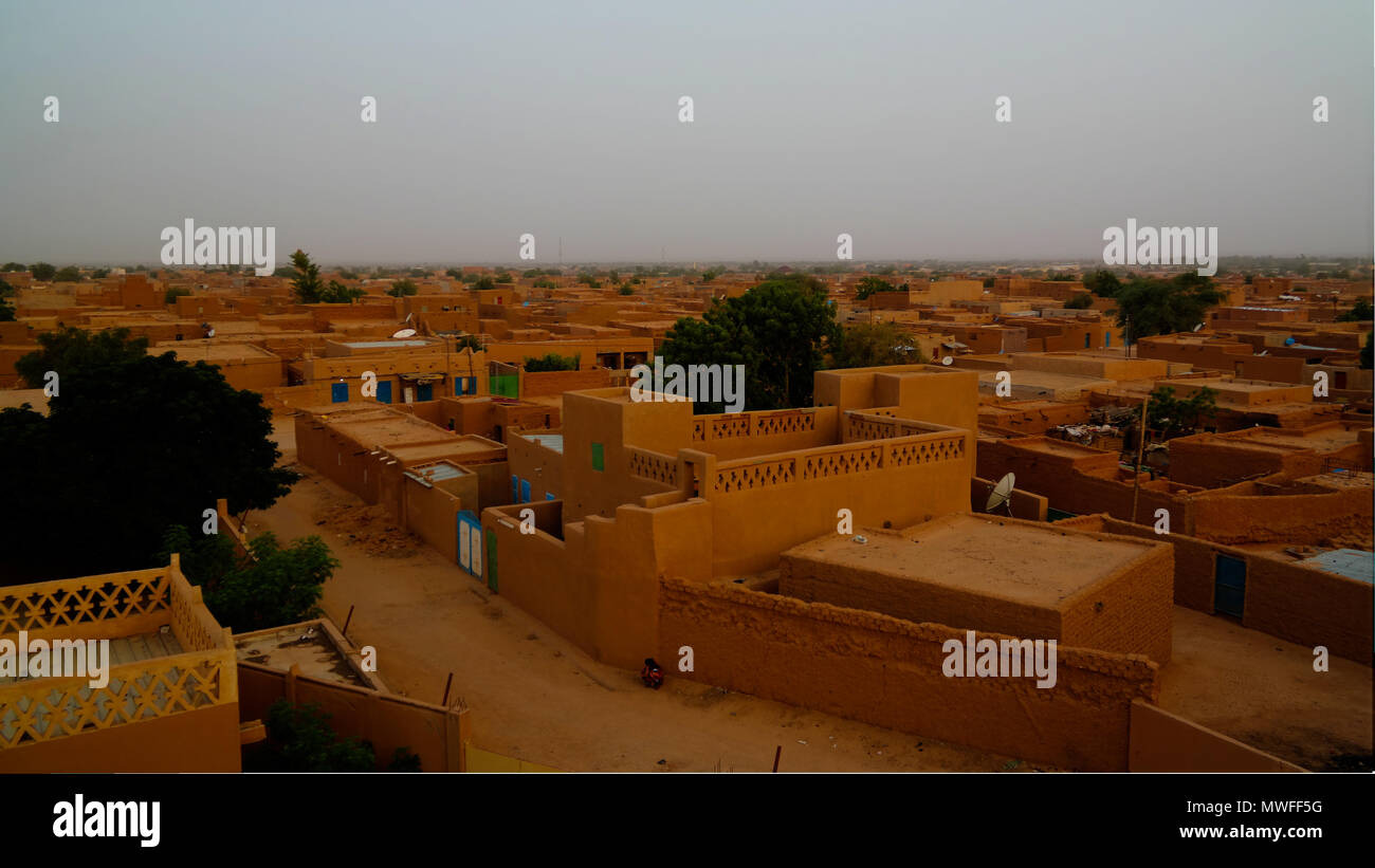 Aerial sunrise panoramic view to Agadez old city at Air, Niger Stock ...