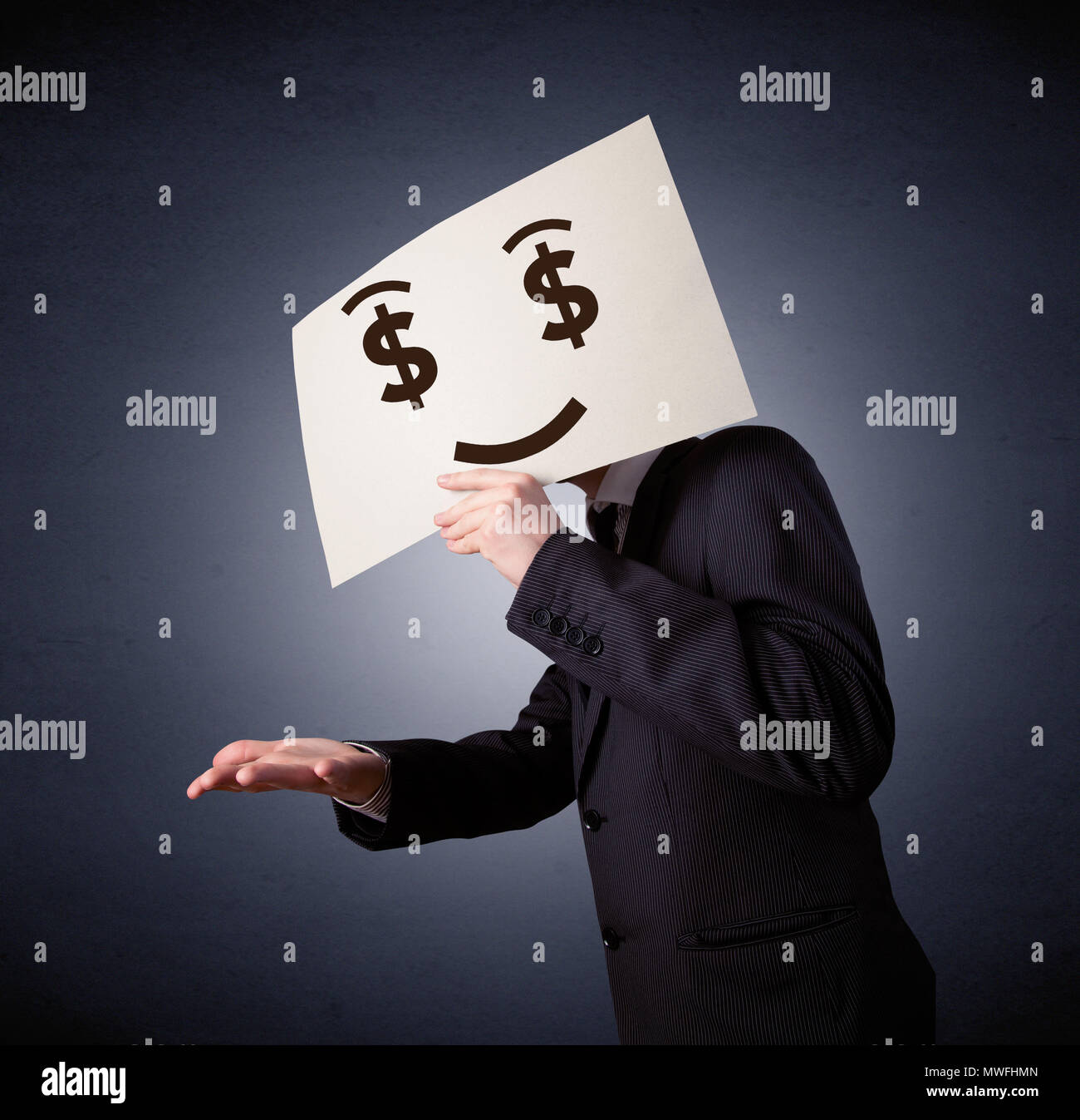 Greed on face young man hi-res stock photography and images - Alamy
