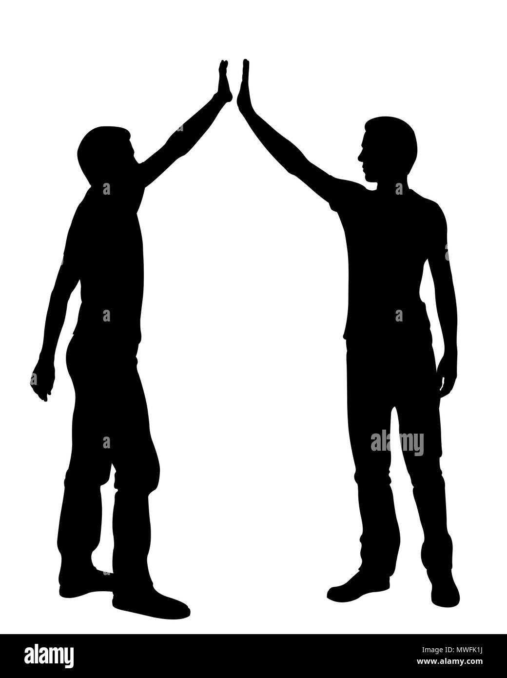 Silhouettes of people in hi five position isolated on white Stock Photo ...