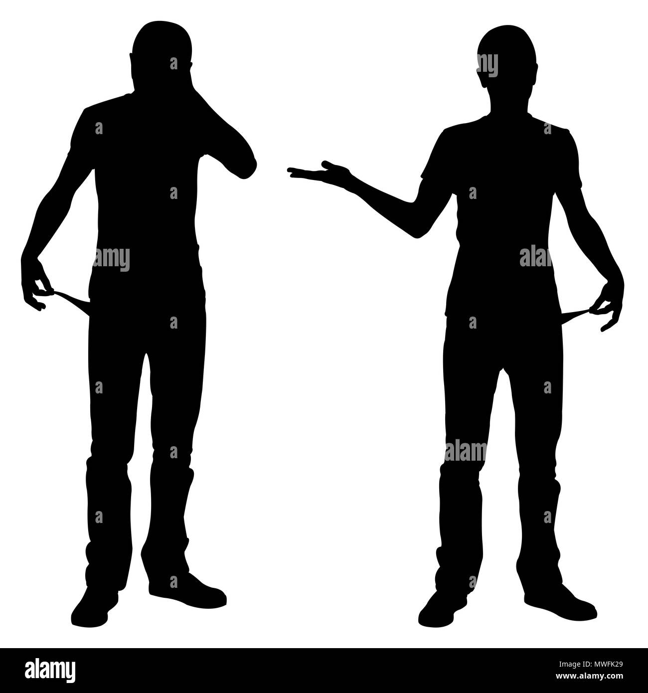 Set of people showing empty pockets isolated on white Stock Photo - Alamy