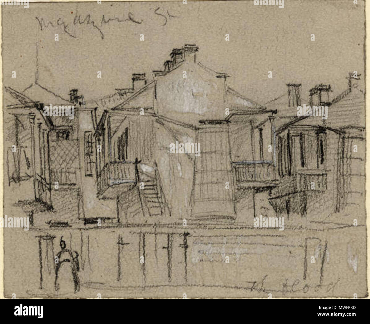 . Magazine Street, New Orleans. Sketch by A. R. Waud, c. 1871 . circa ...