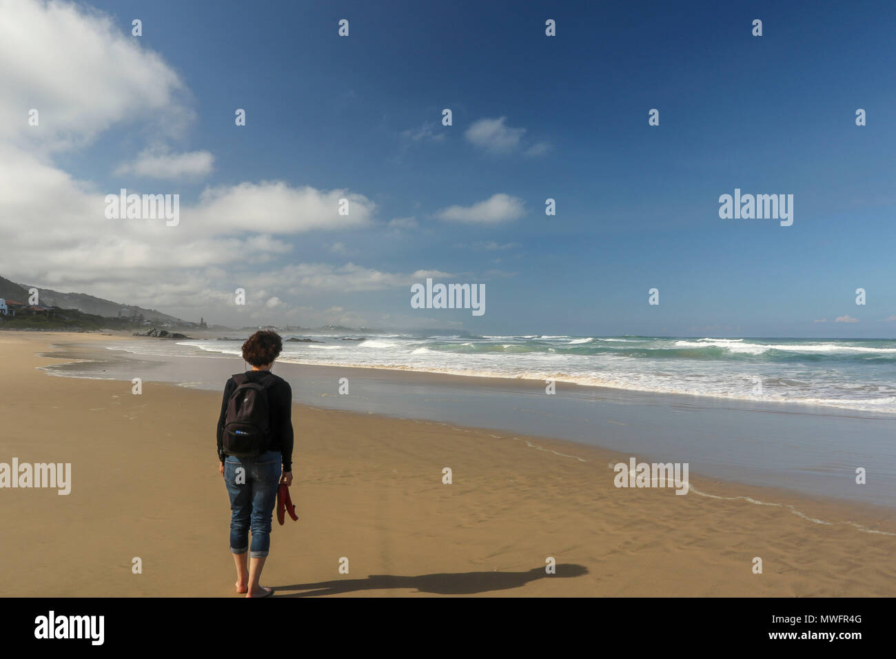 Holidaymaker on Wilderness beach, garden route, Wilderness, South ...