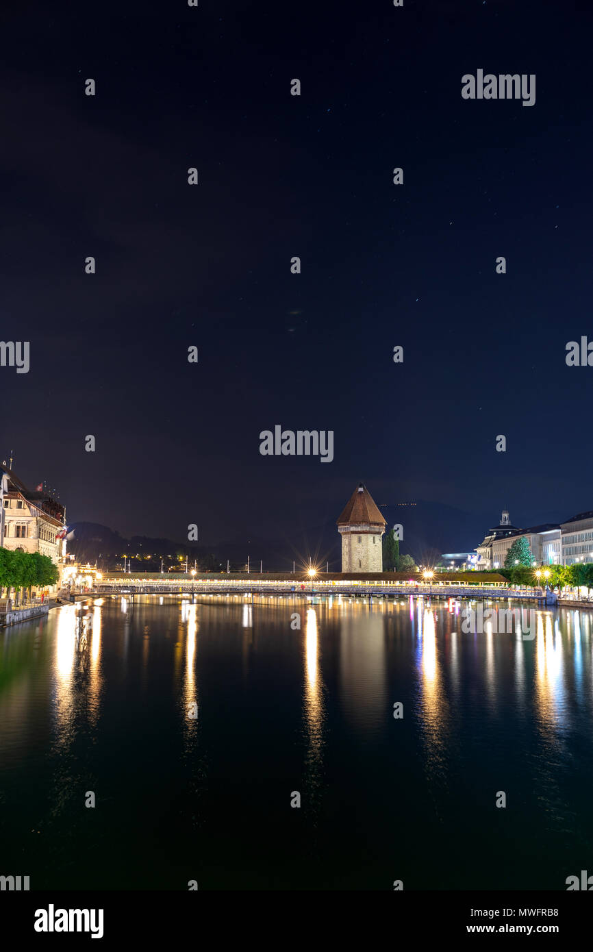 Mountain lake in the Alps at night. Lucerne at night. Switzerland Stock ...