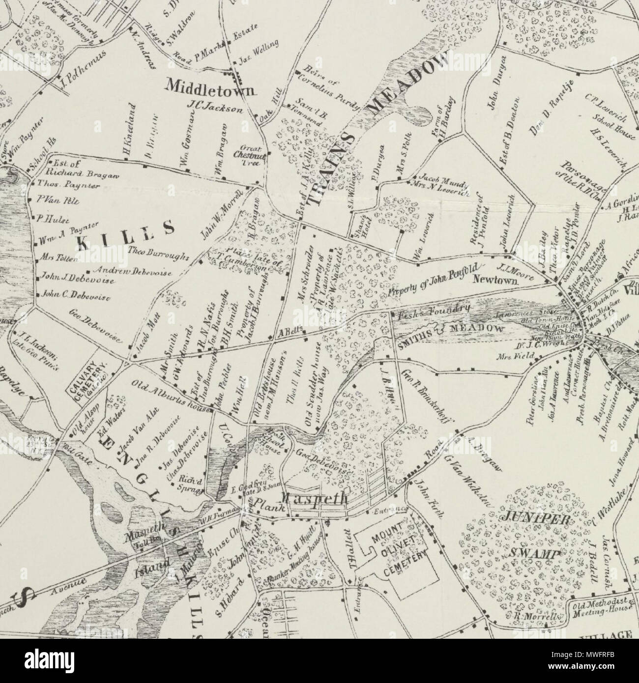 . English: This is a detail from 'Map of Newtown, Long Island. Designed ...