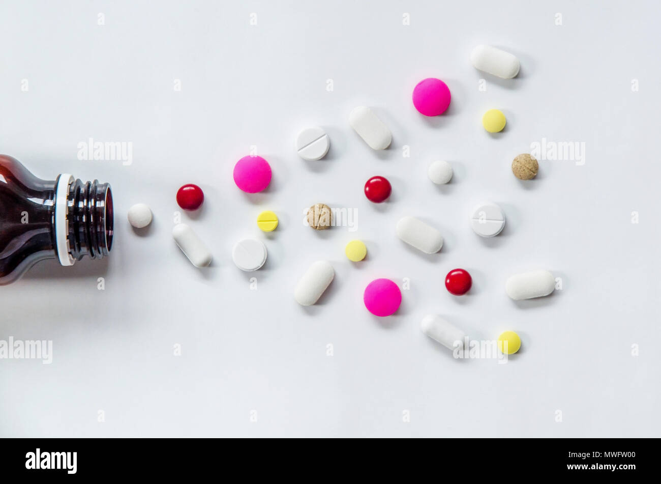 Top view of the pills on the white background, The drug and capsule ...