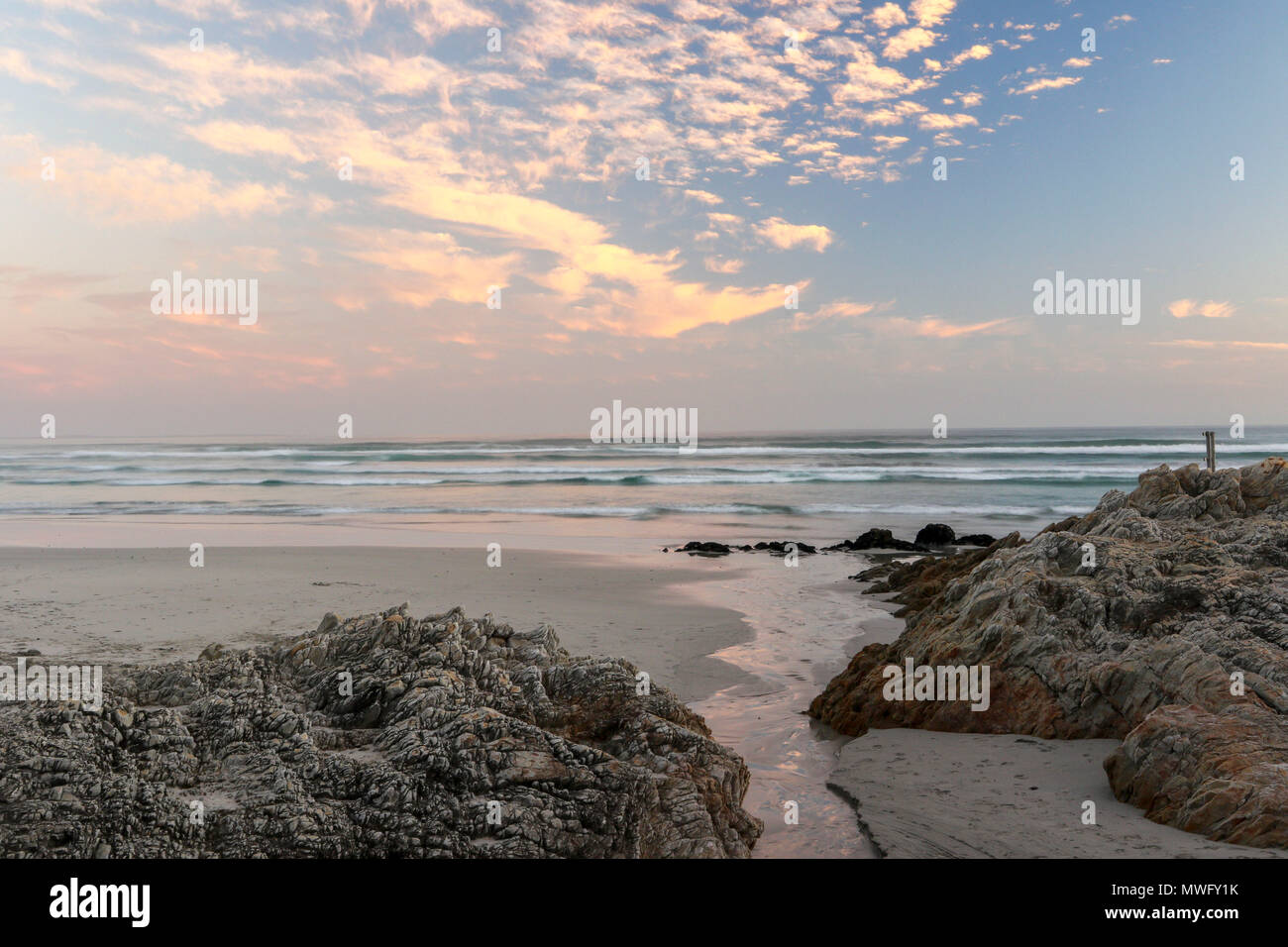 land and seascape from the coastal path, hermanus, garden route, south ...