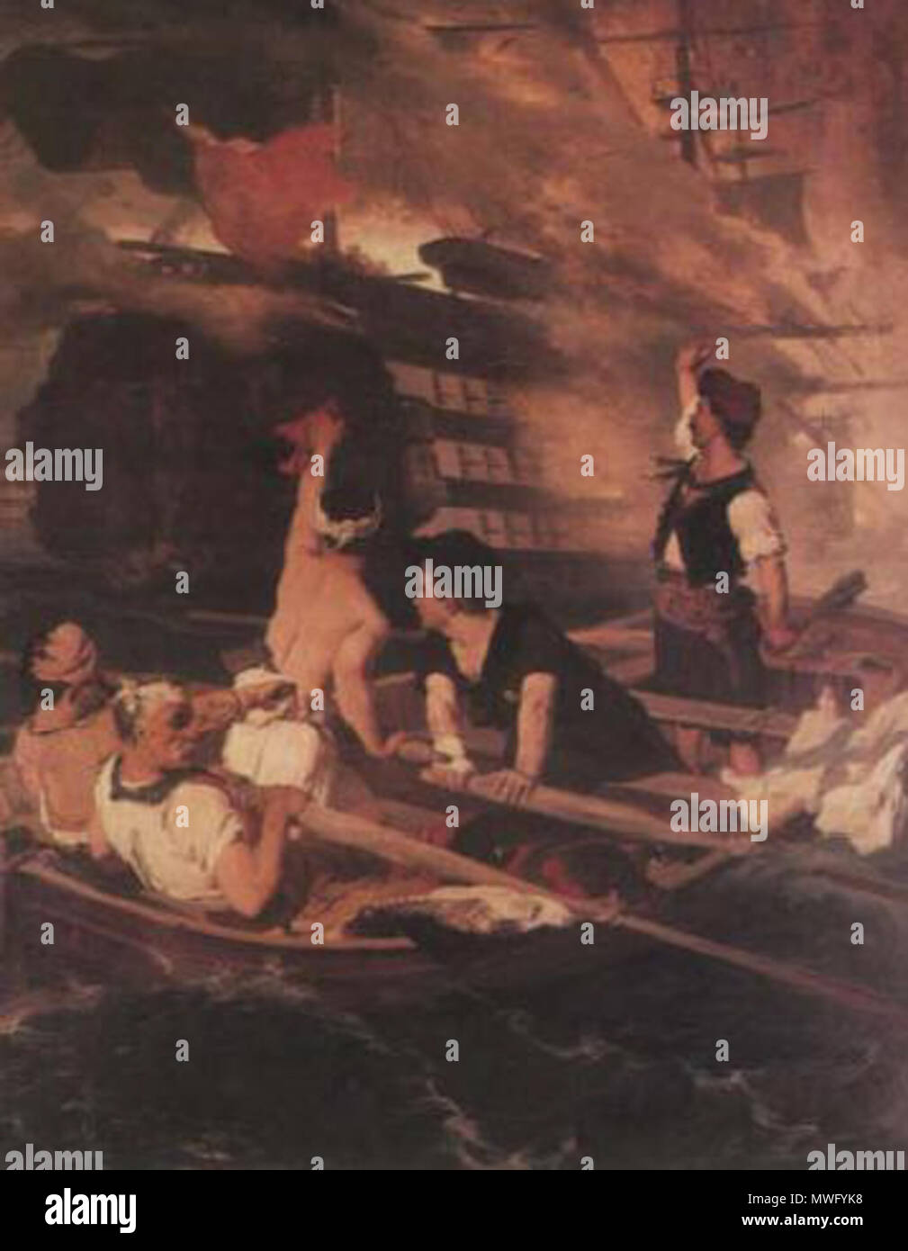 . Greeks under fire-ship captain Constantine Kanaris, setting afire the ...