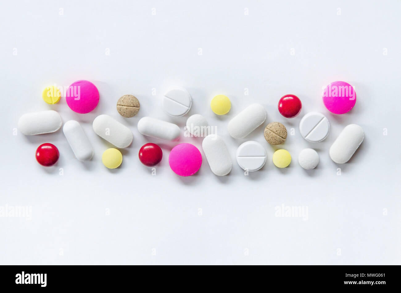 Top view of the pills on the white background, The drug and capsule ...