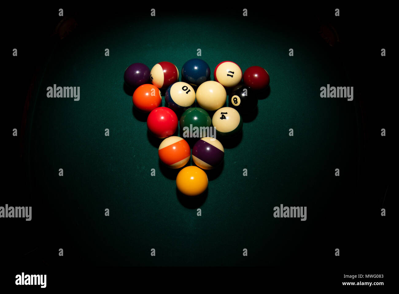 Pool billiard old eight balls table isolated on black Stock Photo - Alamy