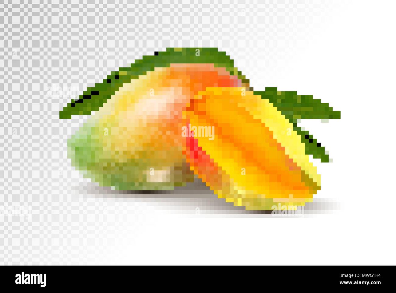Two fresh realistic mango fruit on a transparent background Stock ...