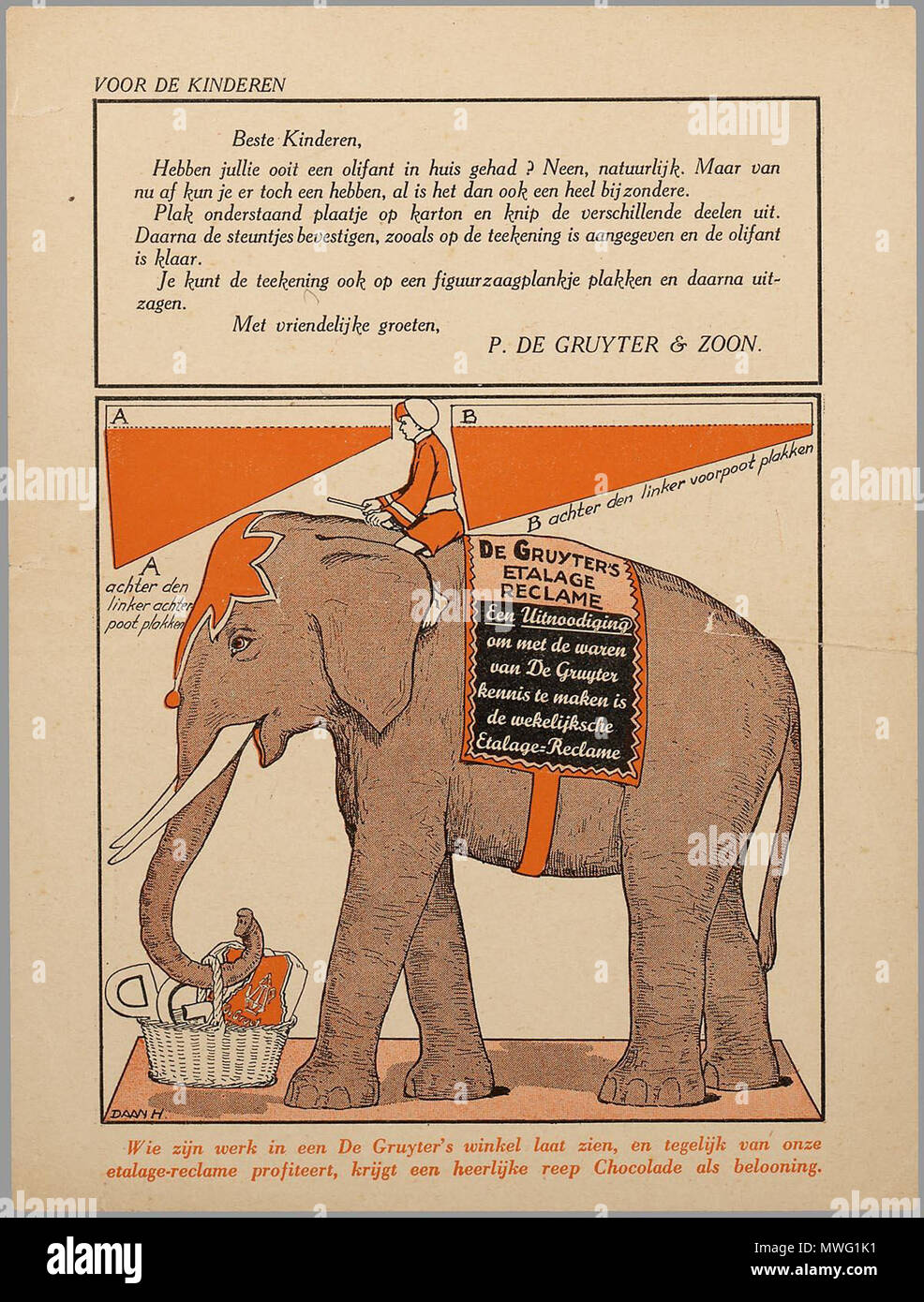 . Nederlands: Knipplaat: Voor de kinderen. Olifant, cacao opdrachtgever ...