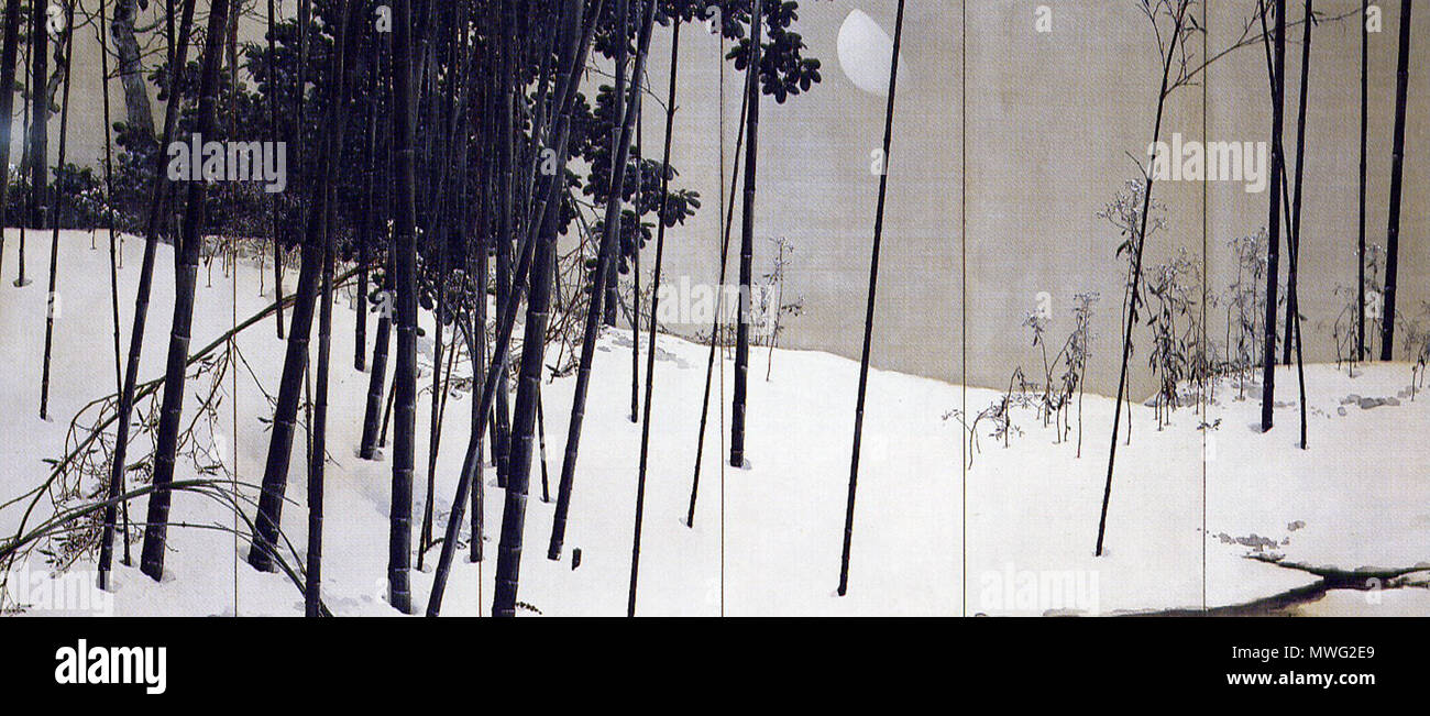 . English: Konoshima Okoku: Winter Moon, 1922. Ink and color on silk ...