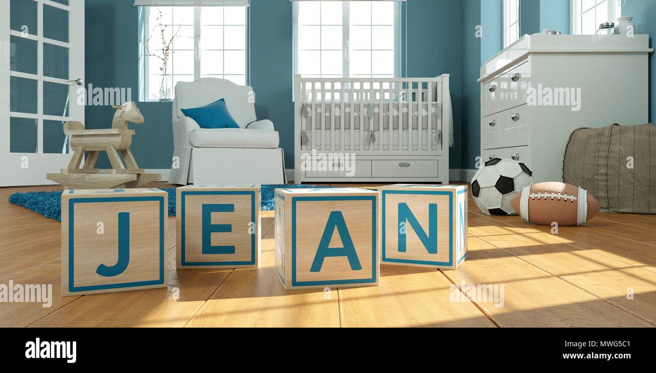 3D Illustration of the name jean written with wooden toy cubes in ...