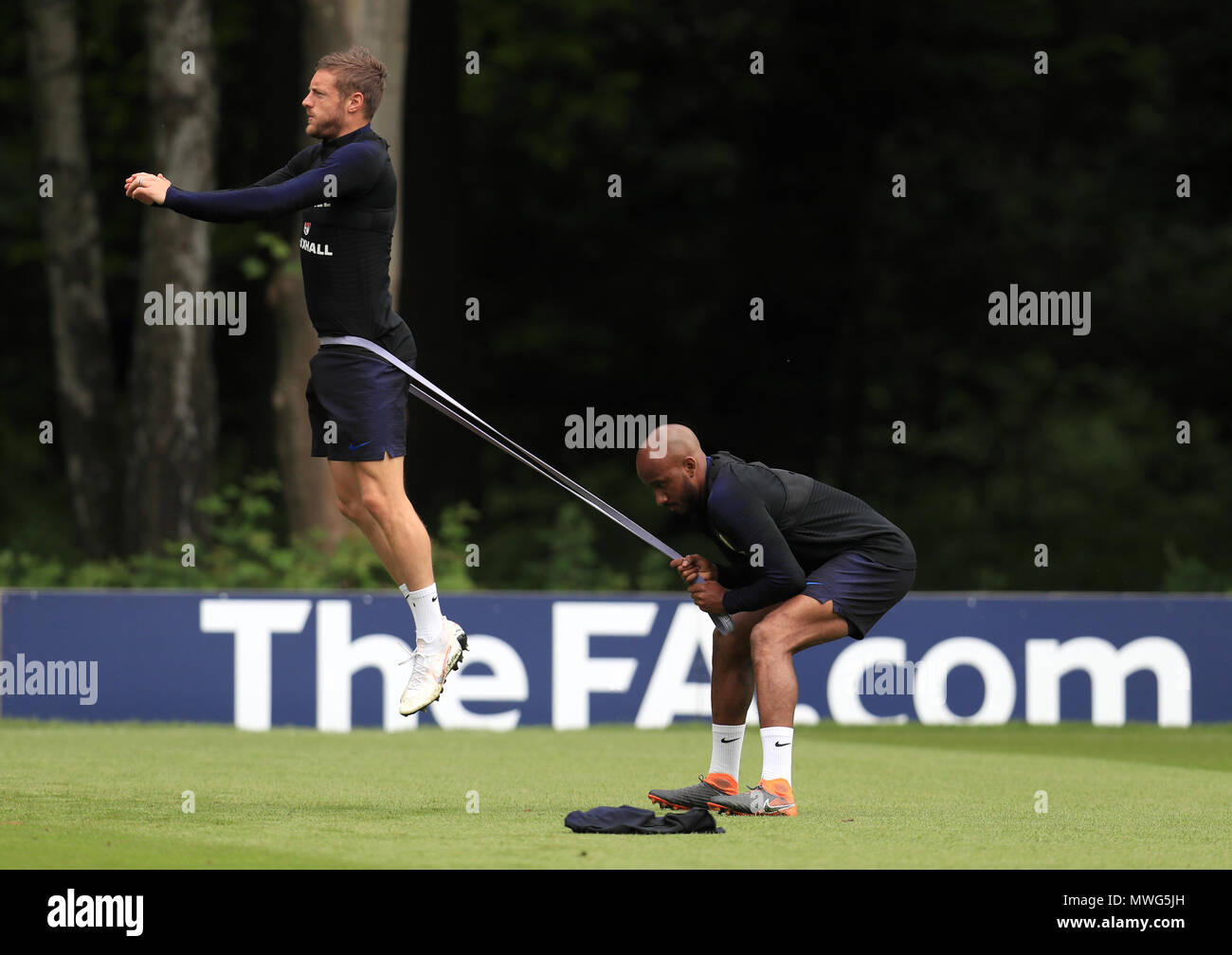 England's Jamie Vardy (left) and Ashley Young during a training session ...