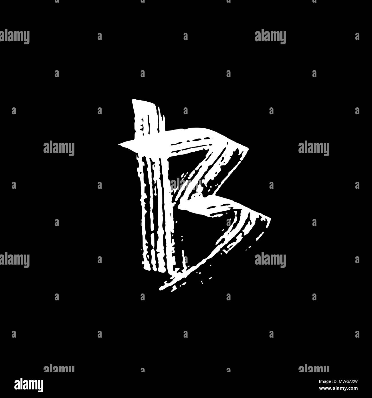 Letter B. Handwritten by dry brush. Rough strokes textured font. Vector ...