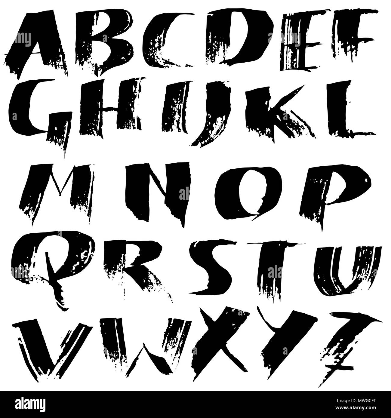 Grunge distress font. Modern dry brush ink letters. Handwritten ...