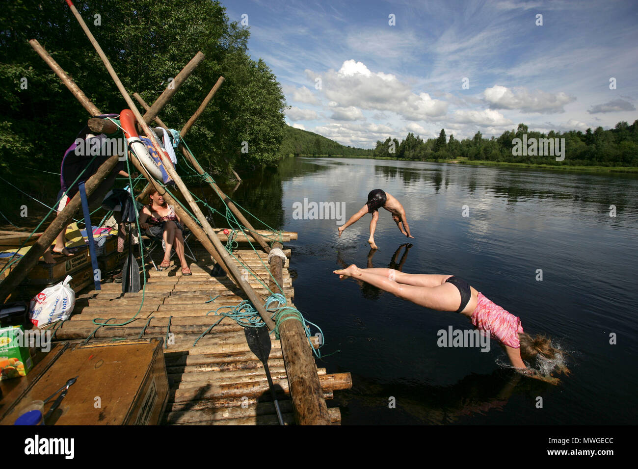 SPENDING YOUR HOLIDAYS ON A RAFT IN SWEDEN Stock Photo - Alamy