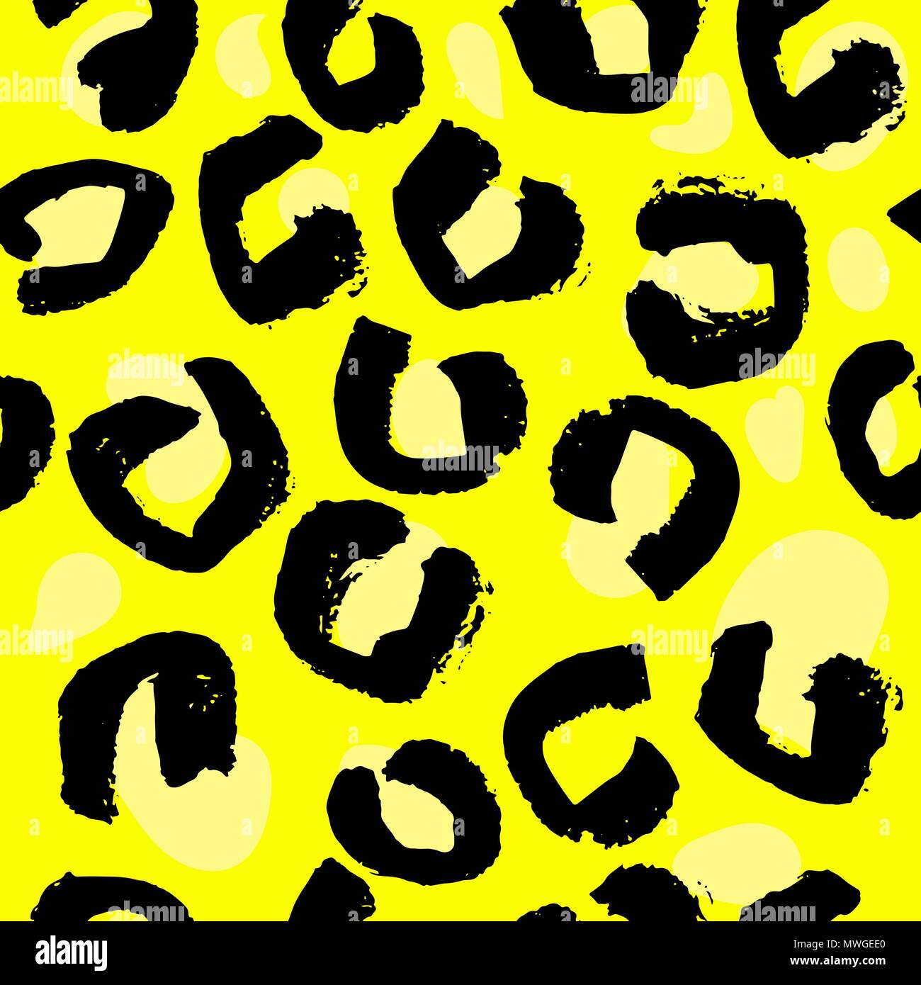 Vector illustration leopard print seamless pattern. Yellow hand drawn ...