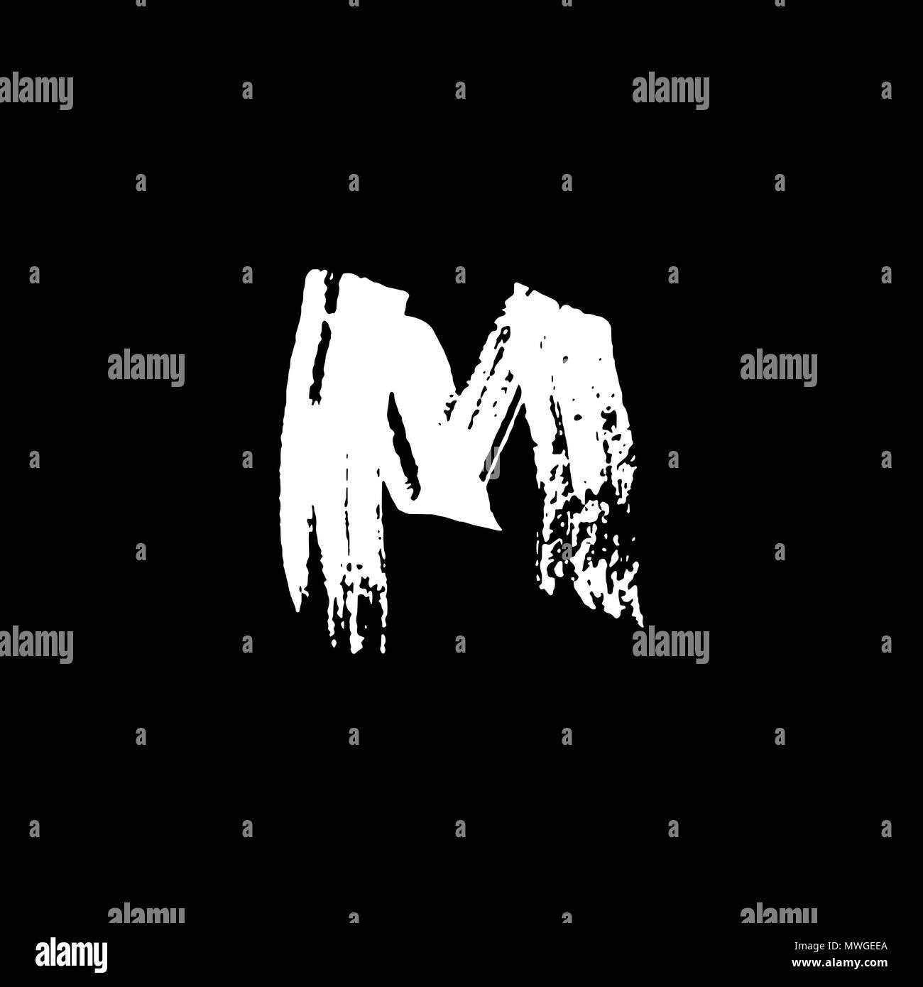 Letter M. Handwritten by dry brush. Rough strokes textured font. Vector ...