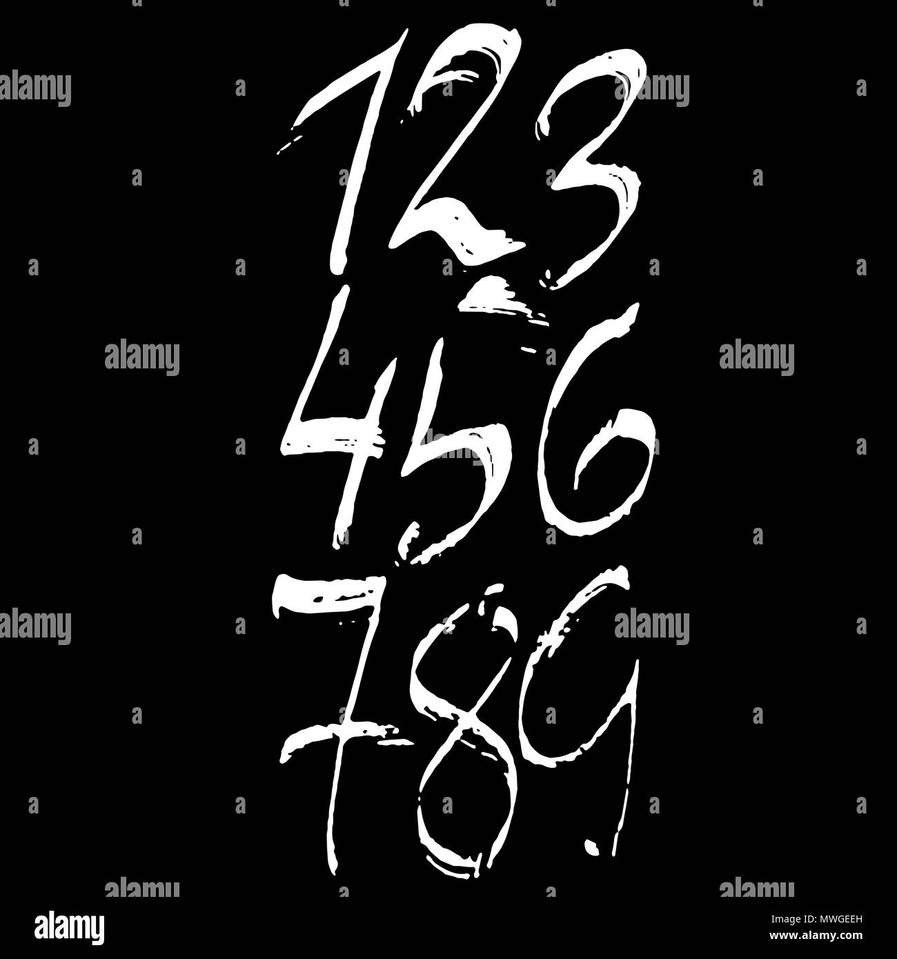 Set of calligraphic ink numbers. Textured brush lettering. Vector ...