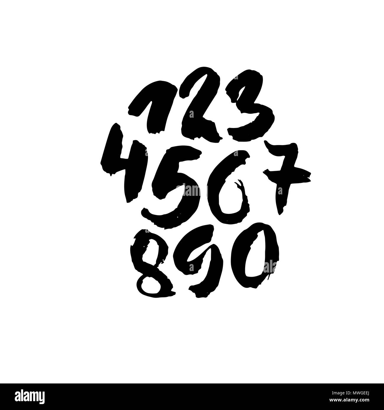 Set of calligraphic ink numbers. Textured brush lettering. Vector ...