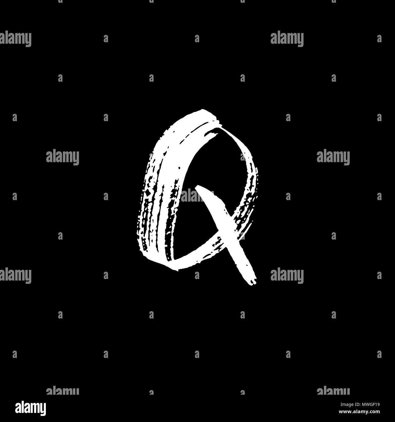 Letter Q. Handwritten by dry brush. Rough strokes textured font. Vector ...