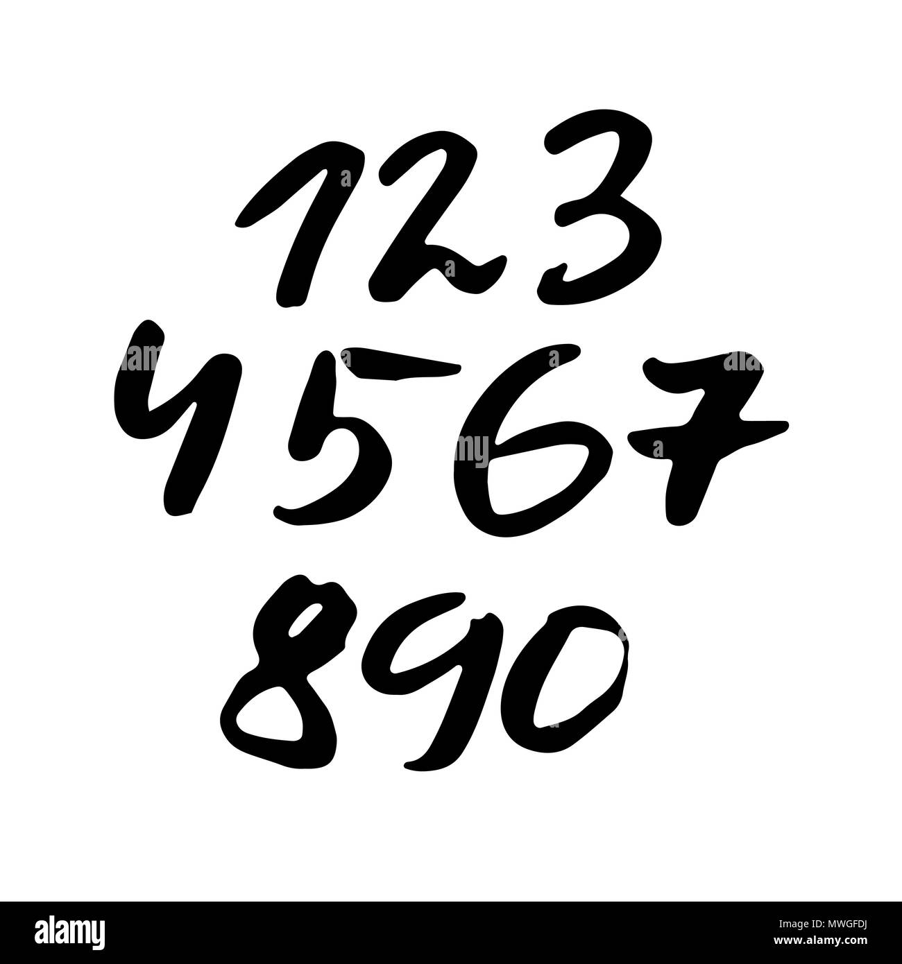 Set of calligraphic ink numbers. Textured brush lettering. Vector ...