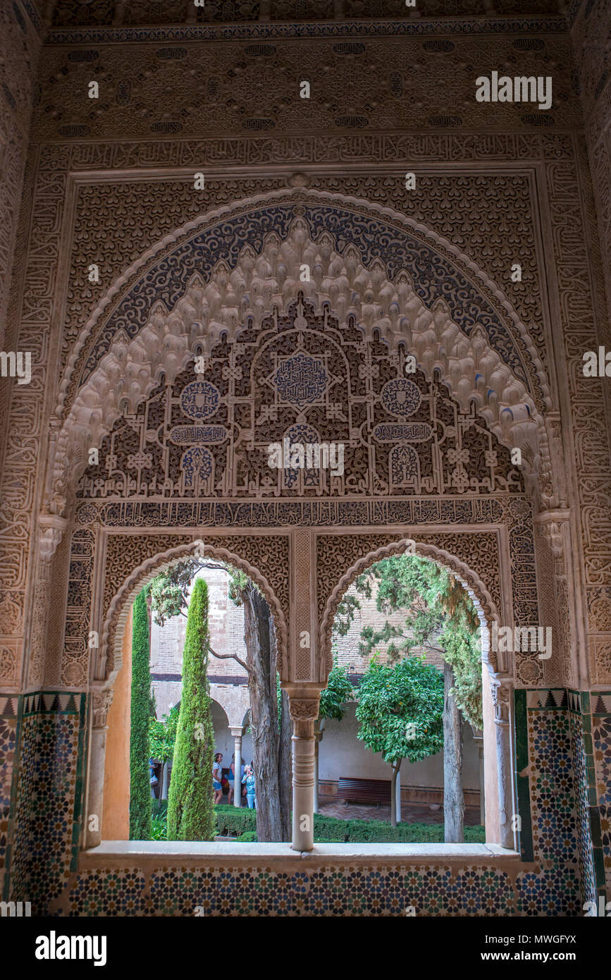 Arch window, Alhambra, Granada, Spain Stock Photo - Alamy