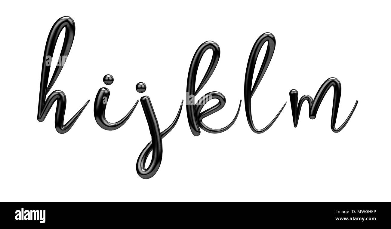 Lettes h, i, j, k, l, m, black handwritten script font. 3D Rendering ...