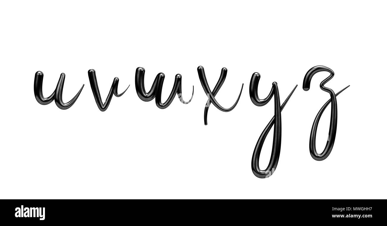 Lettes U V W X Y Z Black Handwritten Script Font 3d Rendering