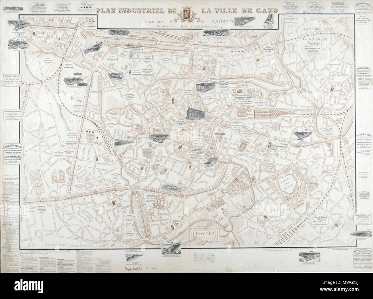 . English: Map of Ghent, 1912 Plan industriel de la ville de Gand et de ...