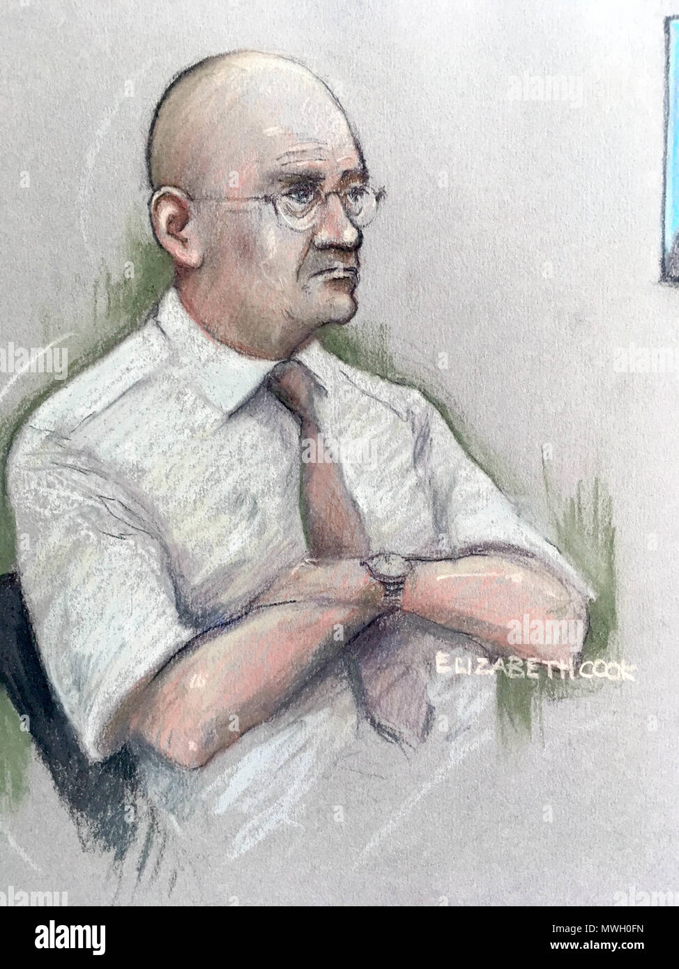 Court artist sketch by Elizabeth Cook of Bob Higgins in the dock at ...