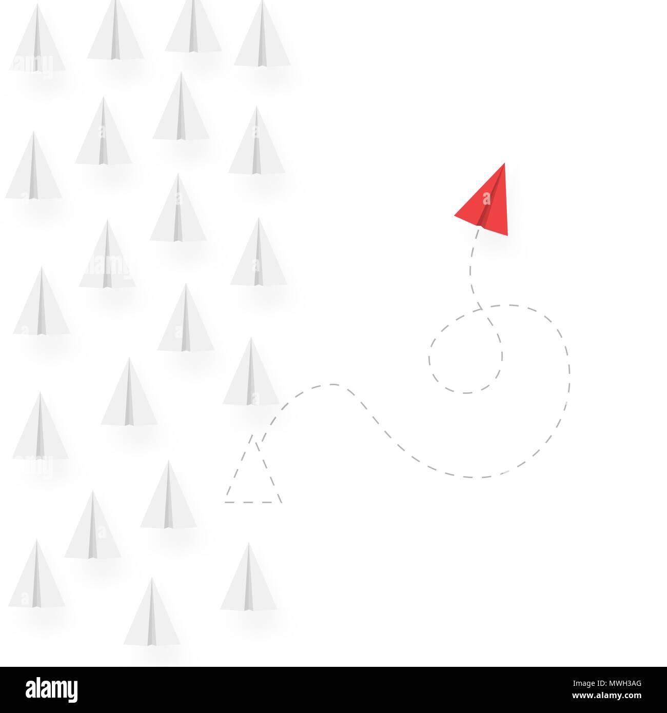 Think different business concept illustration. Red airplane changing ...