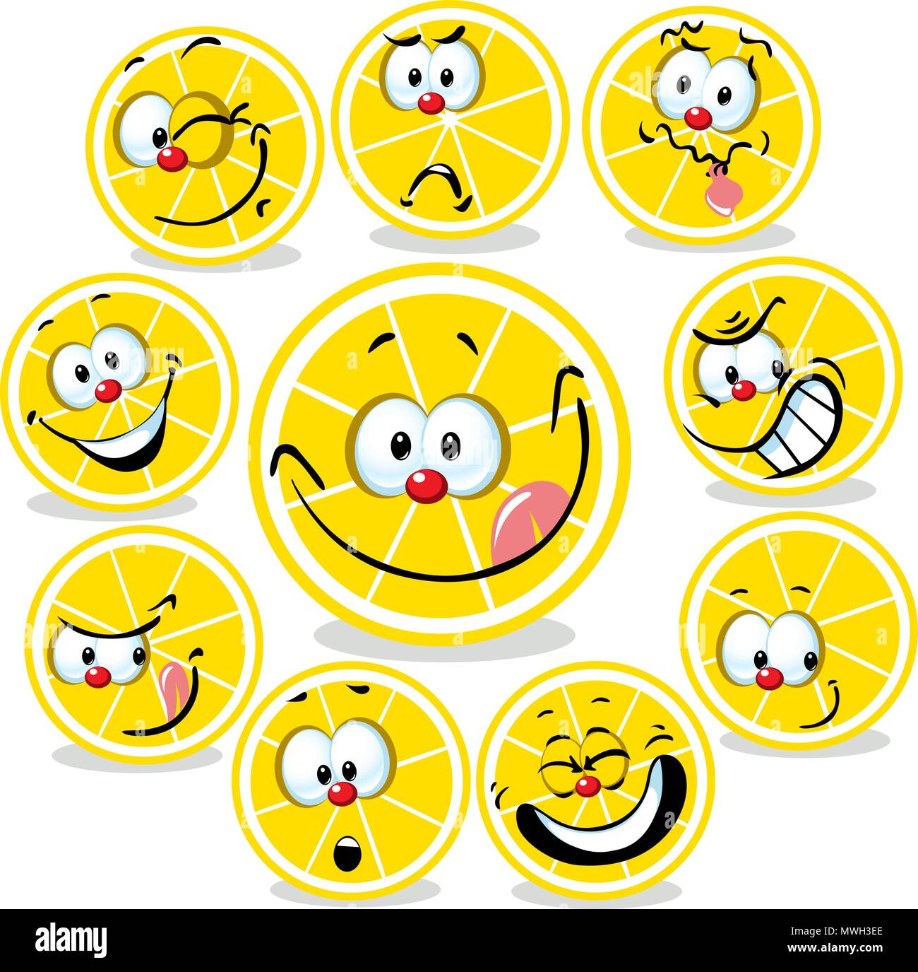 lemon icon cartoon with funny faces isolated on white Stock Vector ...
