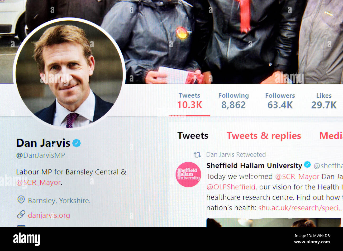 Dan jarvis mp twitter page hi-res stock photography and images - Alamy