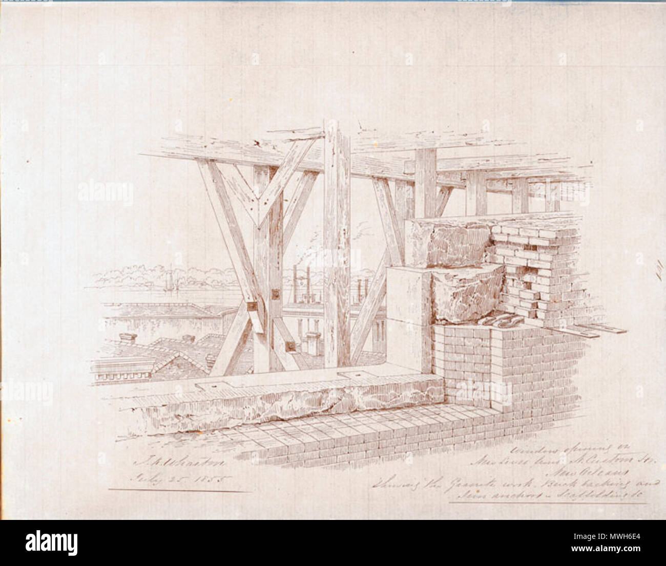 . New Orleans: Custom House building under construction, 1855. Sketch ...
