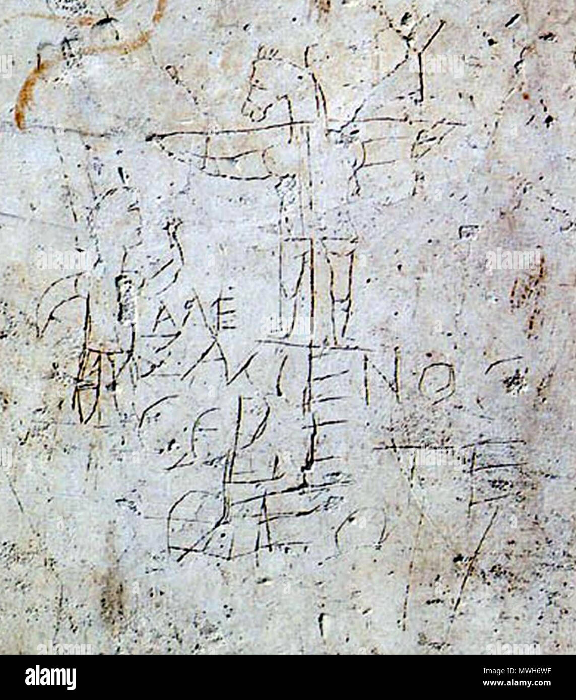 . English: Second century pagan graffito depicting a man worshipping a ...