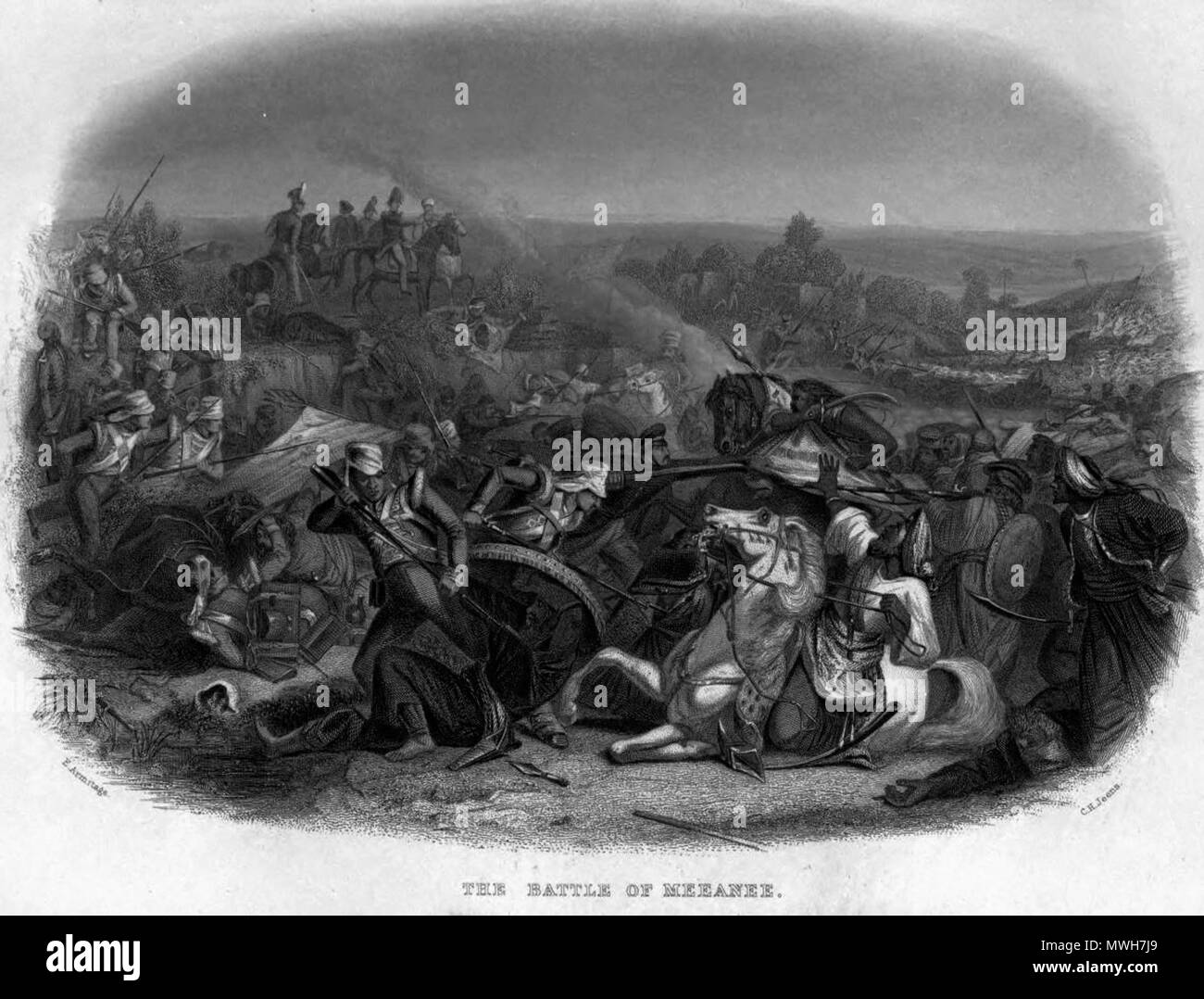 . English: Battle of Miani / Meanee . 1860. Artist unknown; text: E.H ...