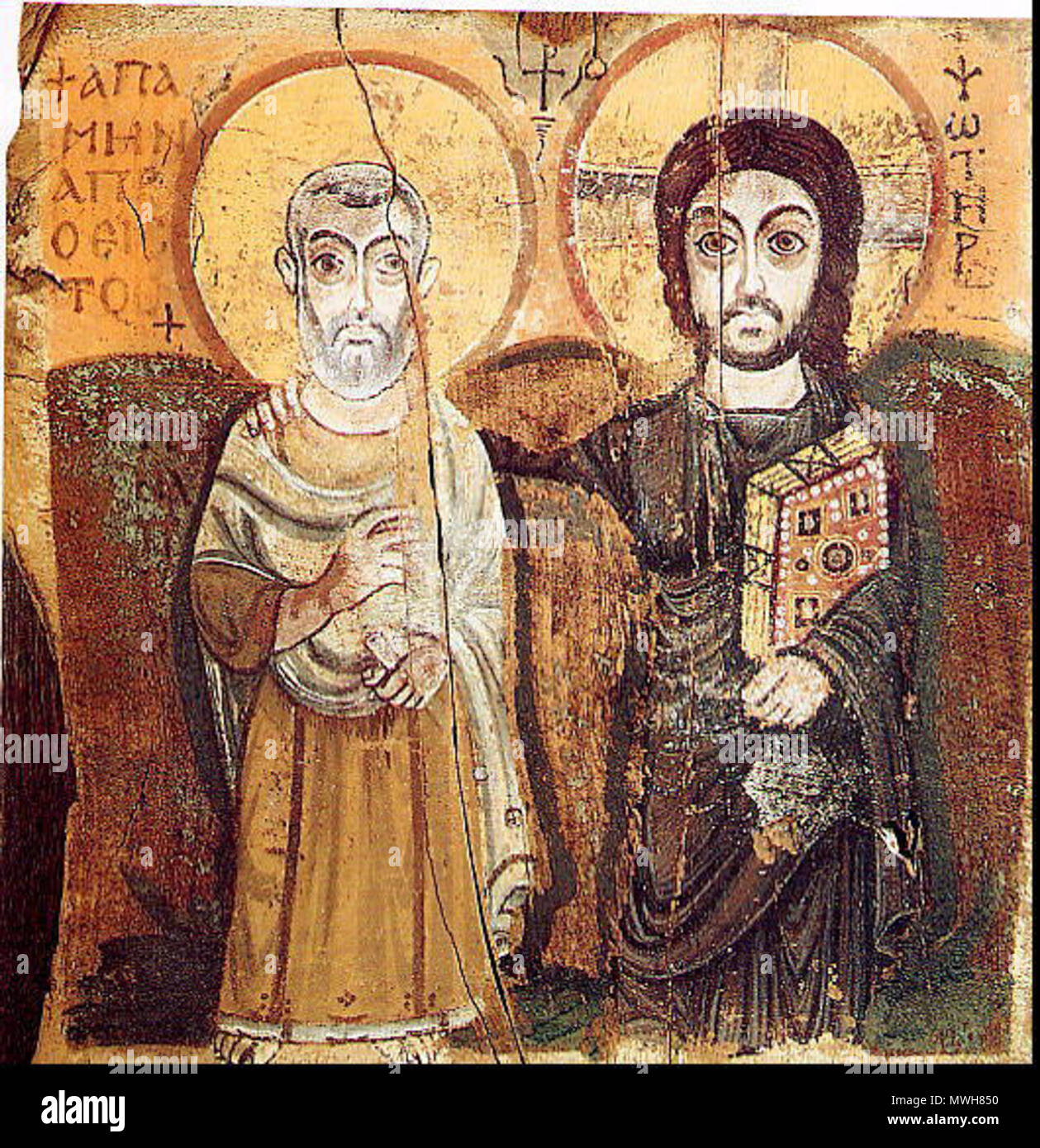 . English: Christ and Saint Mina. 6th-century icon from Bawit, Egypt ...
