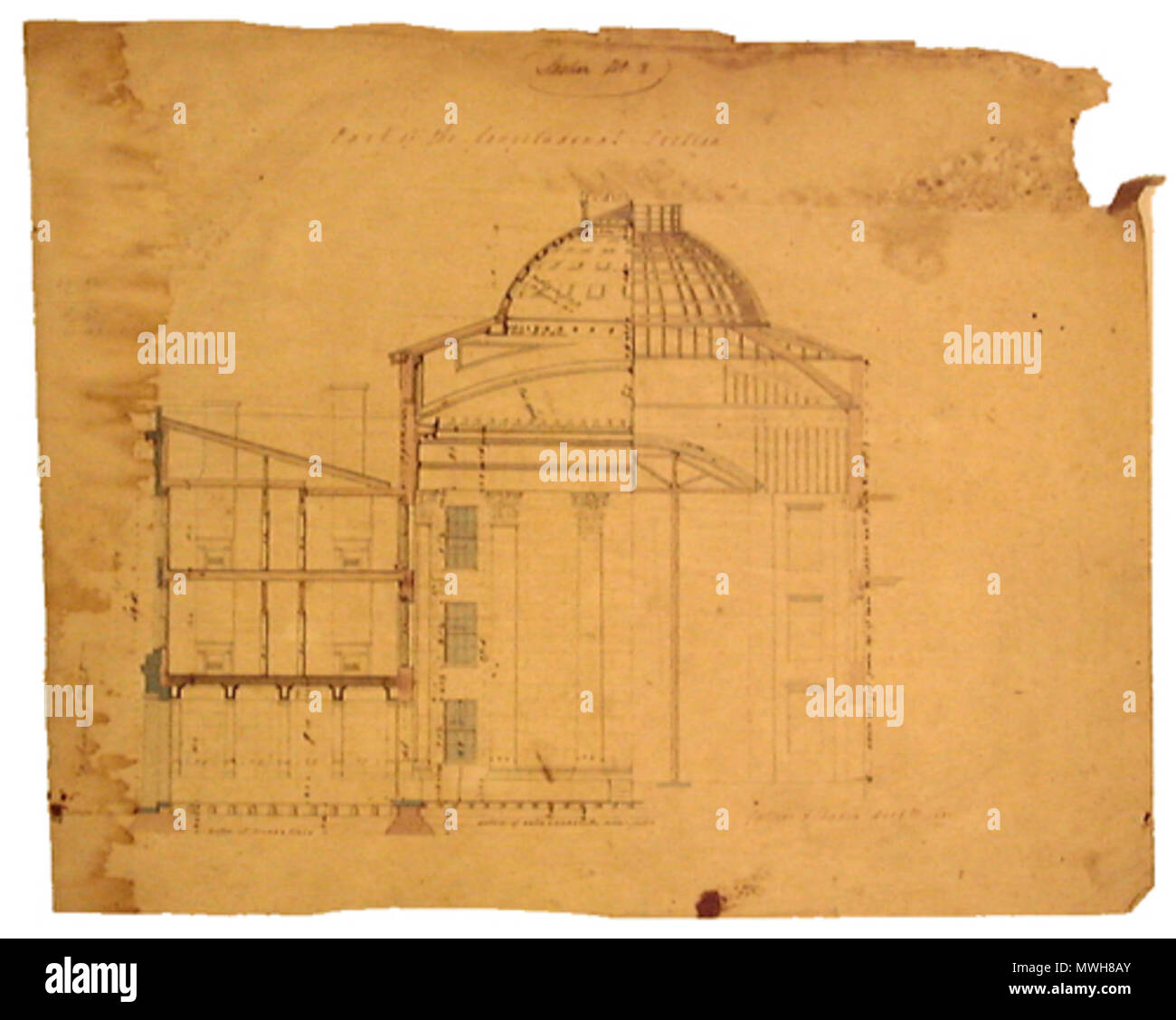 . Ink and wash drawing of Merchants' Exchange, New Orleans ...