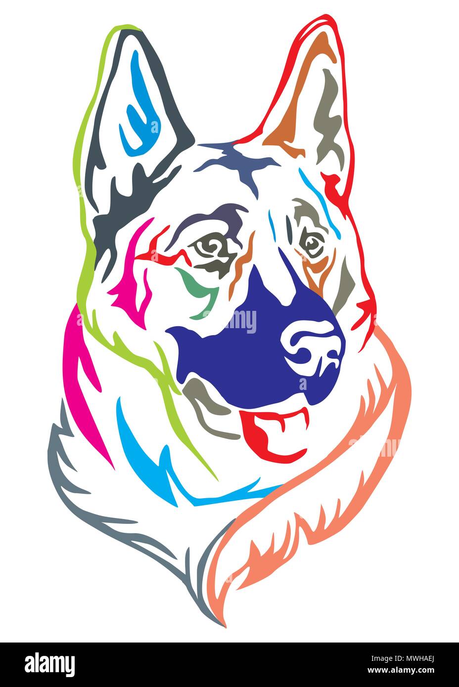 Colorful decorative portrait of dog German shepherd, vector ...