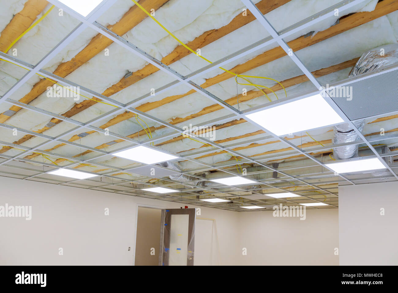 Construction work finishing the ceiling in the great hall Stock Photo ...