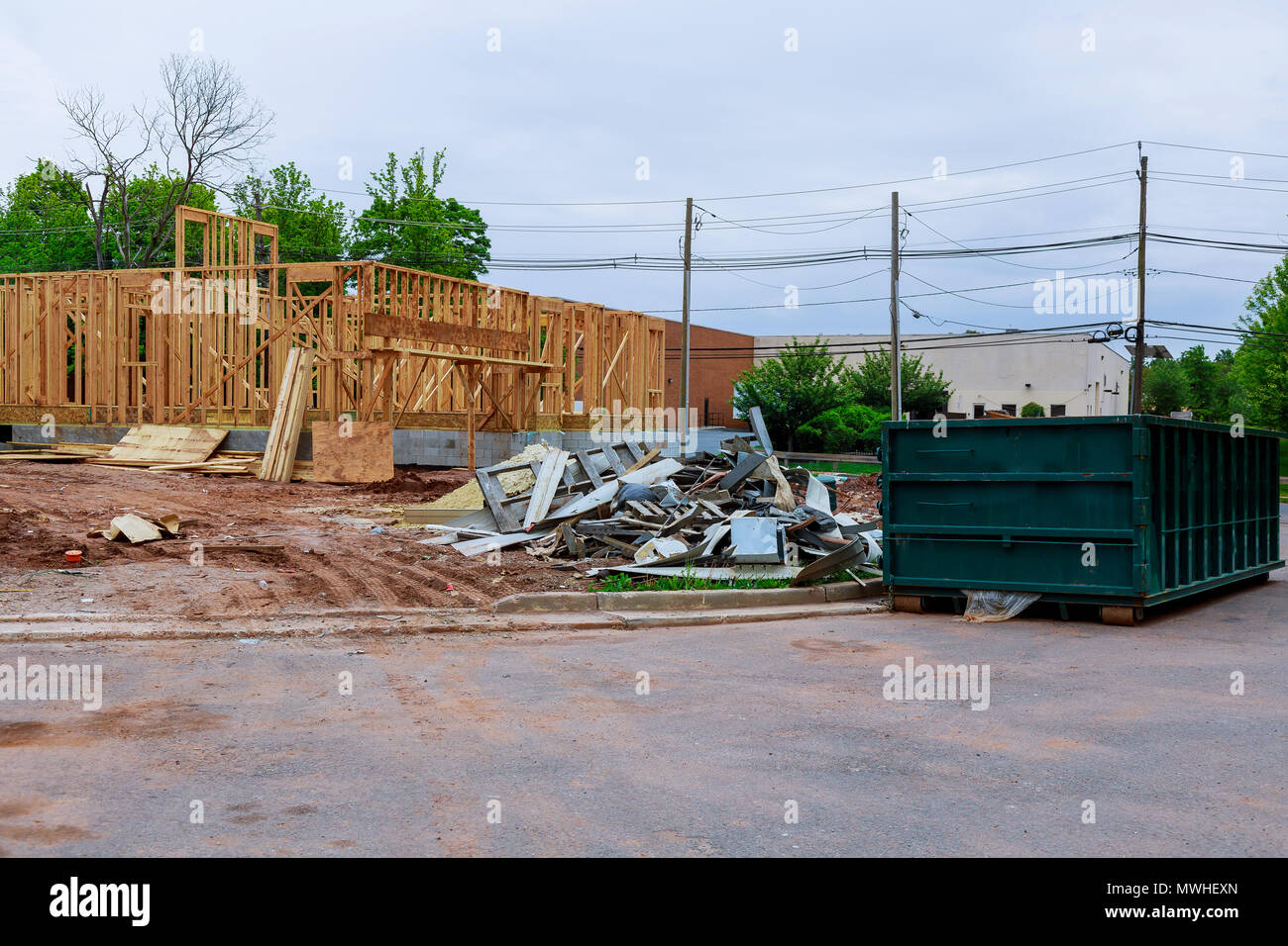 Wood Building frame at Multi-Family Housing Construction Recycling ...
